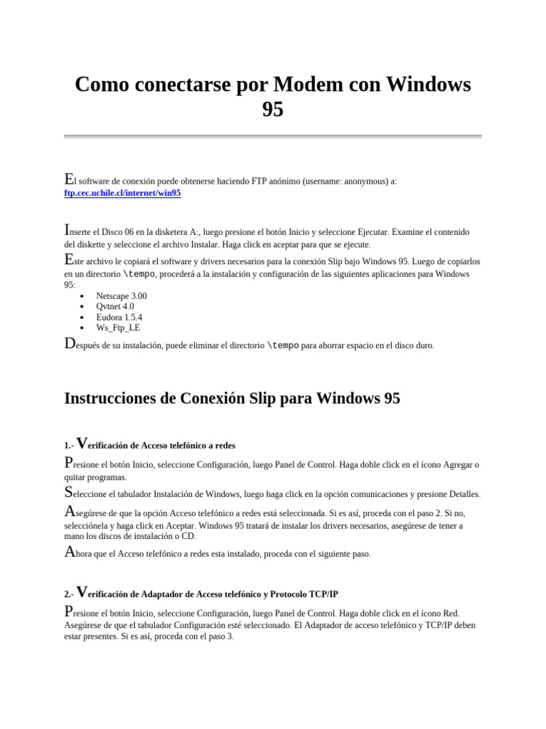 Como Conectarse Por Modem Con Windows 95 | PDF | Protocolos de internet | Protocolos de ...