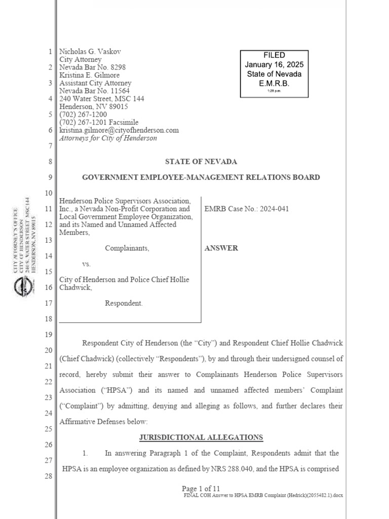 Henderson Police Dispute Response | PDF | Plaintiff | Common Law