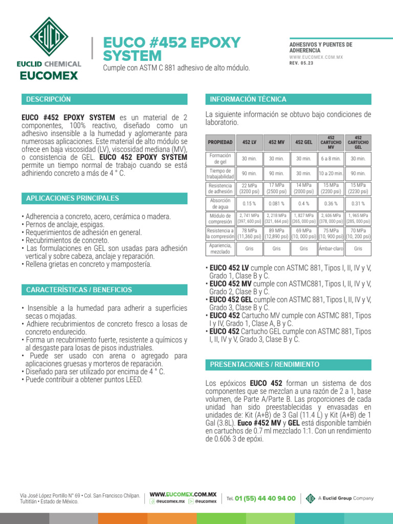 AQ-178, AQ-179 Euco - 452 - Epoxy - System FT | PDF | Hormigón | Epoxy