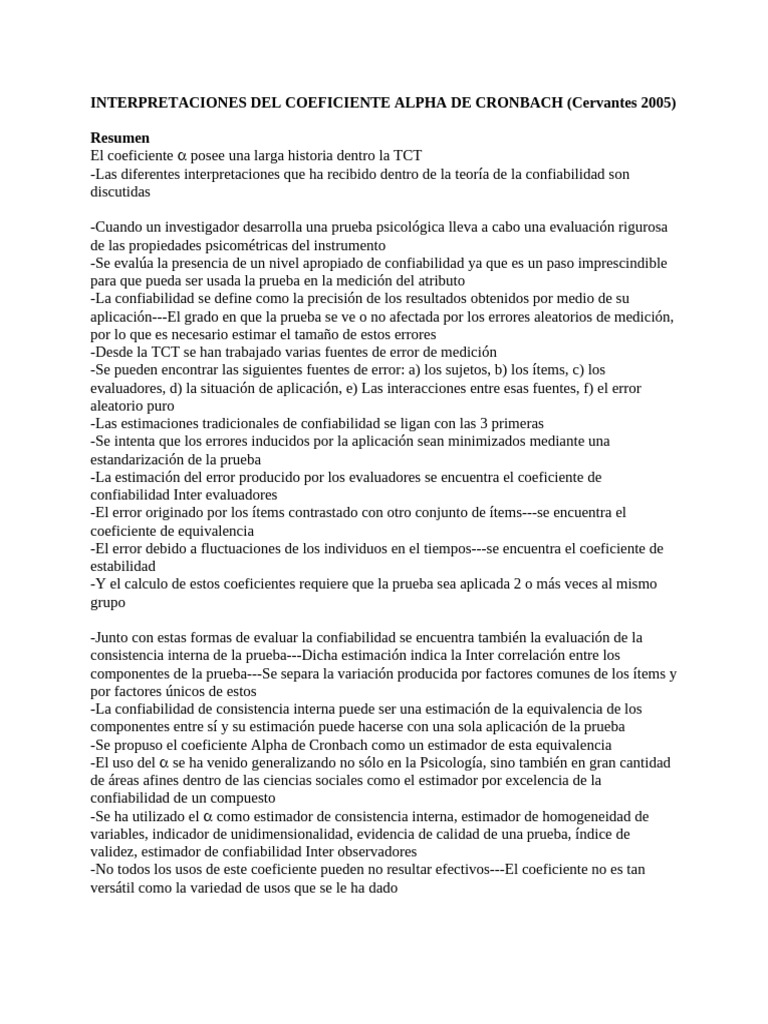 Interpretaciones Del Coeficiente Alpha de Cronbach | PDF | Alfa de Cronbach | Medición