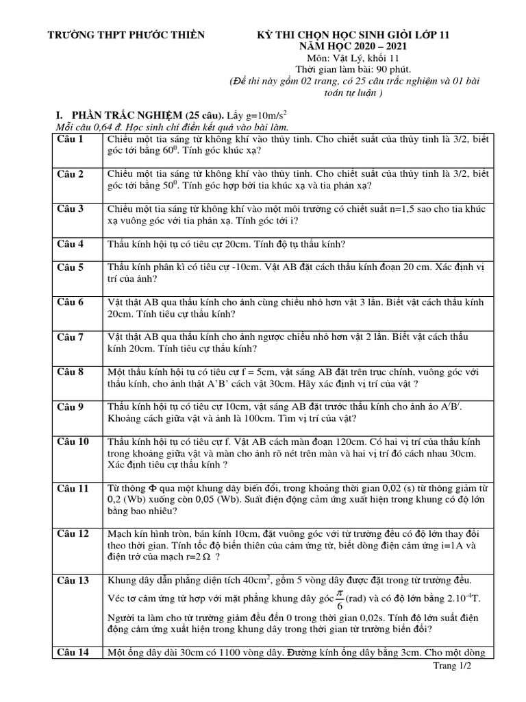 Khoi 11 2021 Thi HSG | PDF
