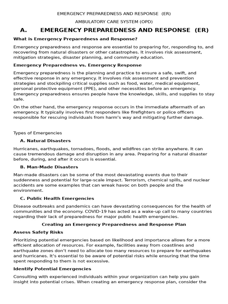 Emergency Preparedness and Response 1 | PDF | Emergency | Emergency ...