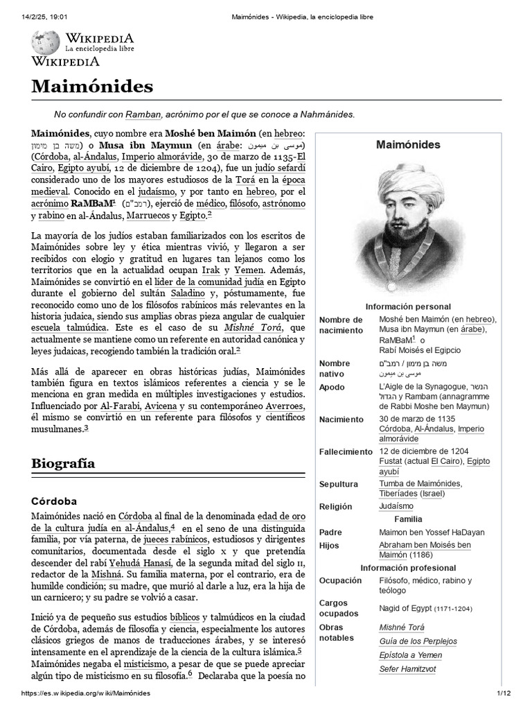 Biografía de Maimónides: Vida y legado | PDF | Maimónides