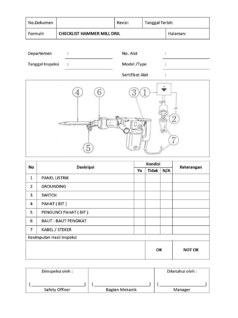 Form Check List Inspeksi Hammer Drill | PDF