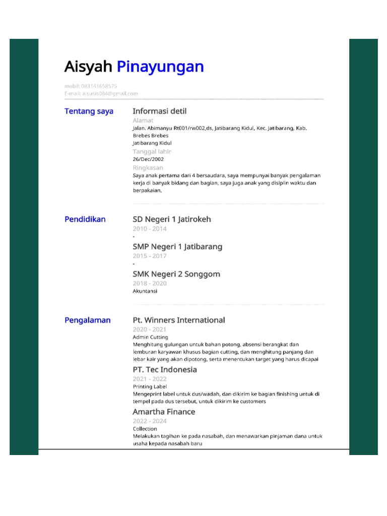CV Aisyah Pinayungan | PDF