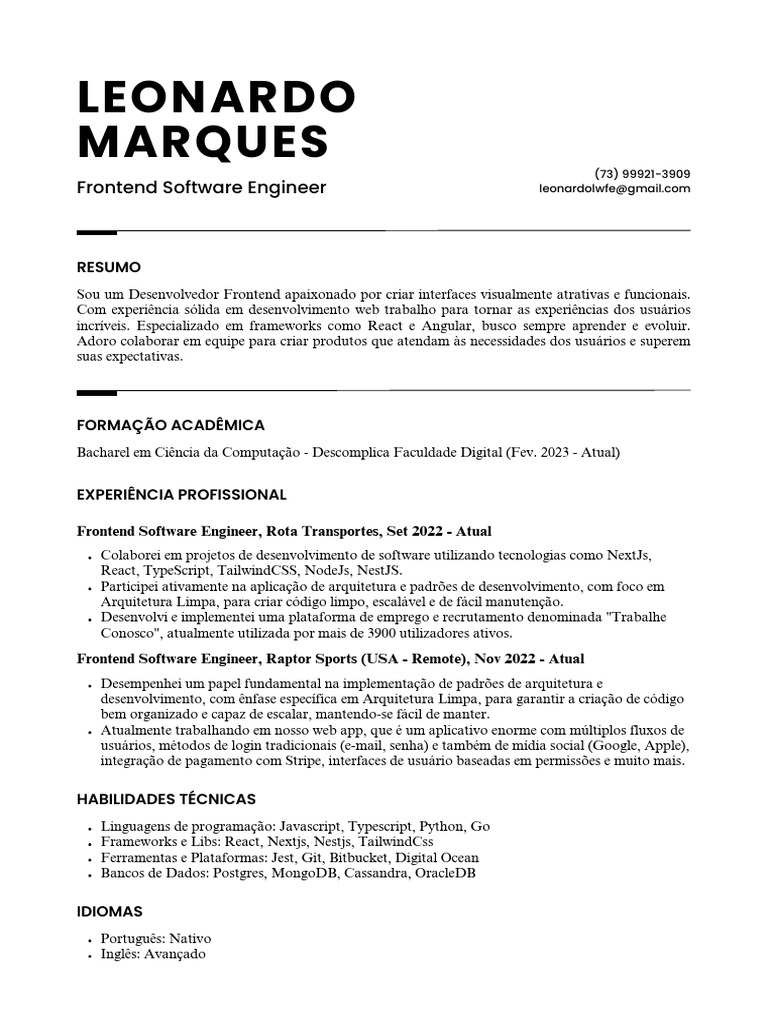 Desenvolvedor Frontend Especialista em React e Angular | PDF