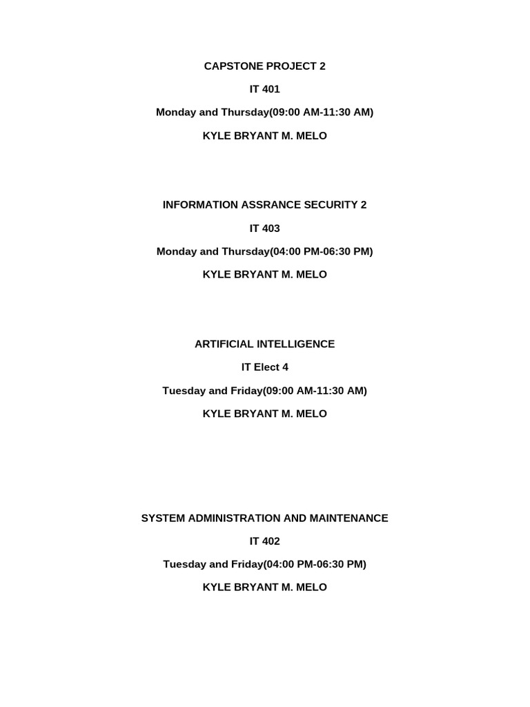IT Course Schedule for Kyle Bryant | PDF
