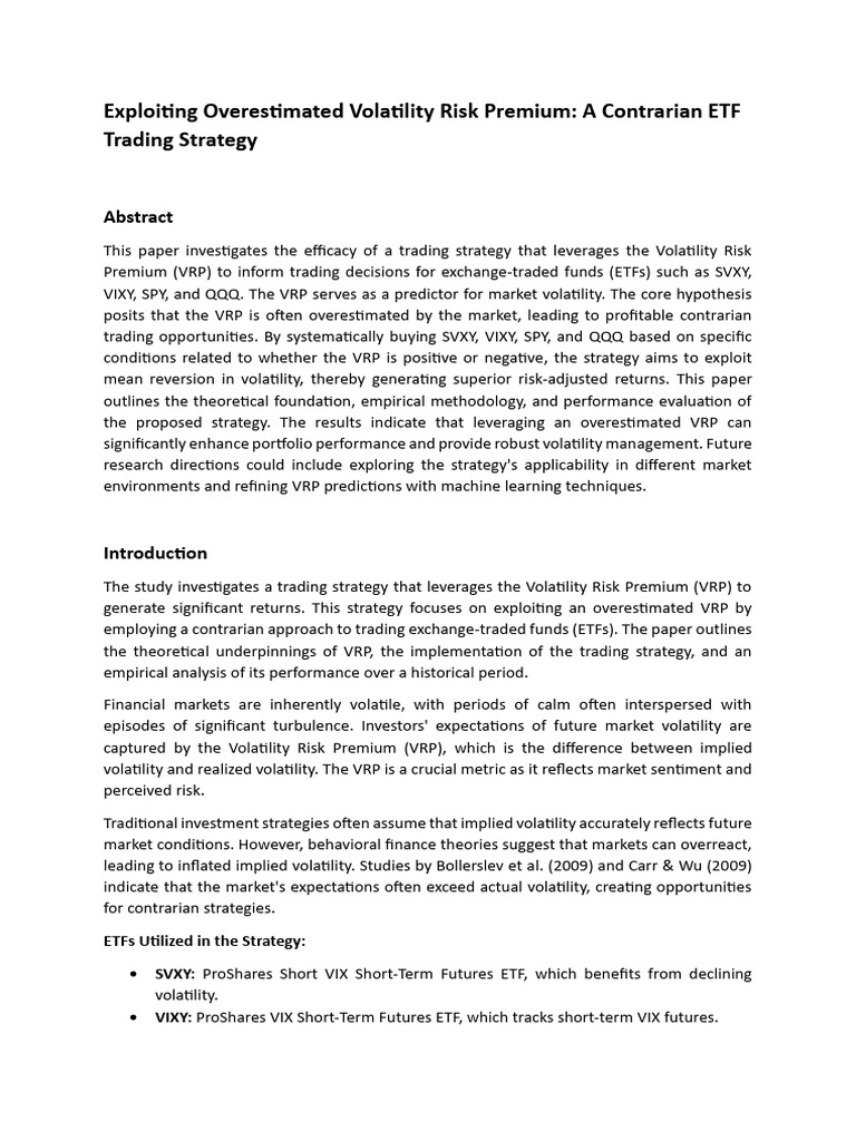 Contrarian ETF Strategy for VRP | PDF | Volatility (Finance) | Risk