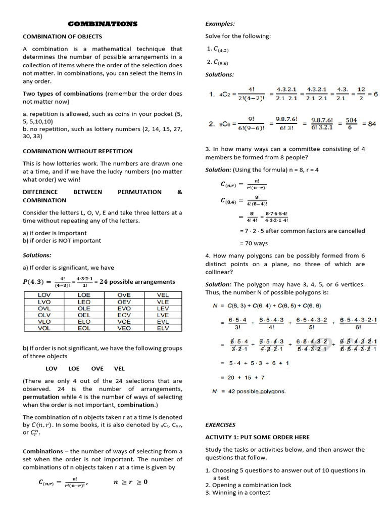 COMBINATIONS | PDF | Mathematics