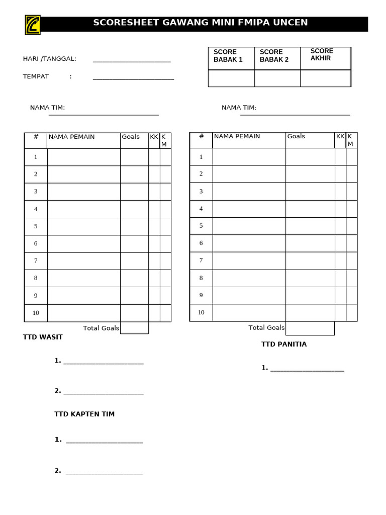 Scoresheet Gawang Mini UNCEN | PDF