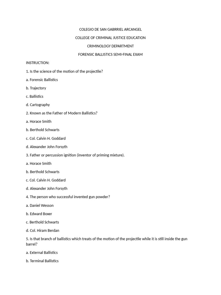 Forensic 6 - Semi-Final Exam | PDF | Firearms | Gun Barrel