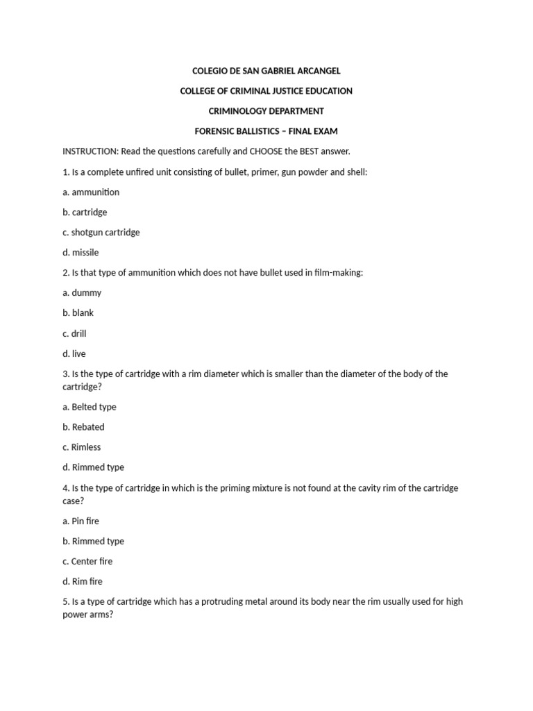 Forensic Ballistics Exam Review | PDF | Cartridge (Firearms) | Bullet