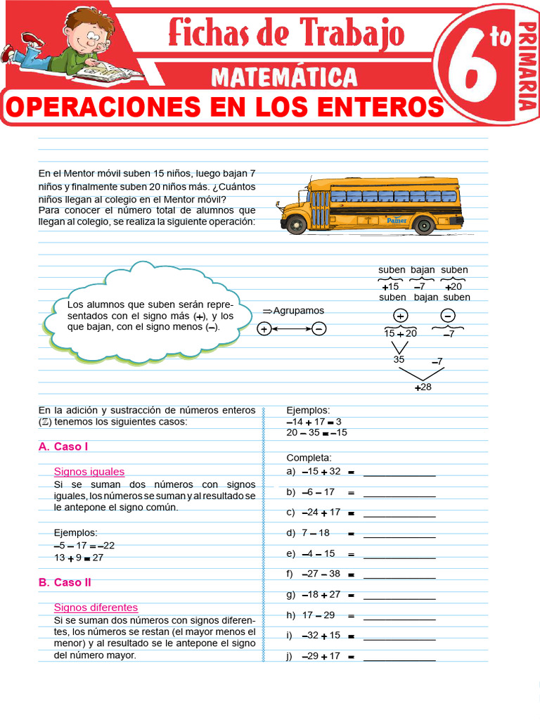 Operaciones con Números Enteros | PDF | Multiplicación | Entero