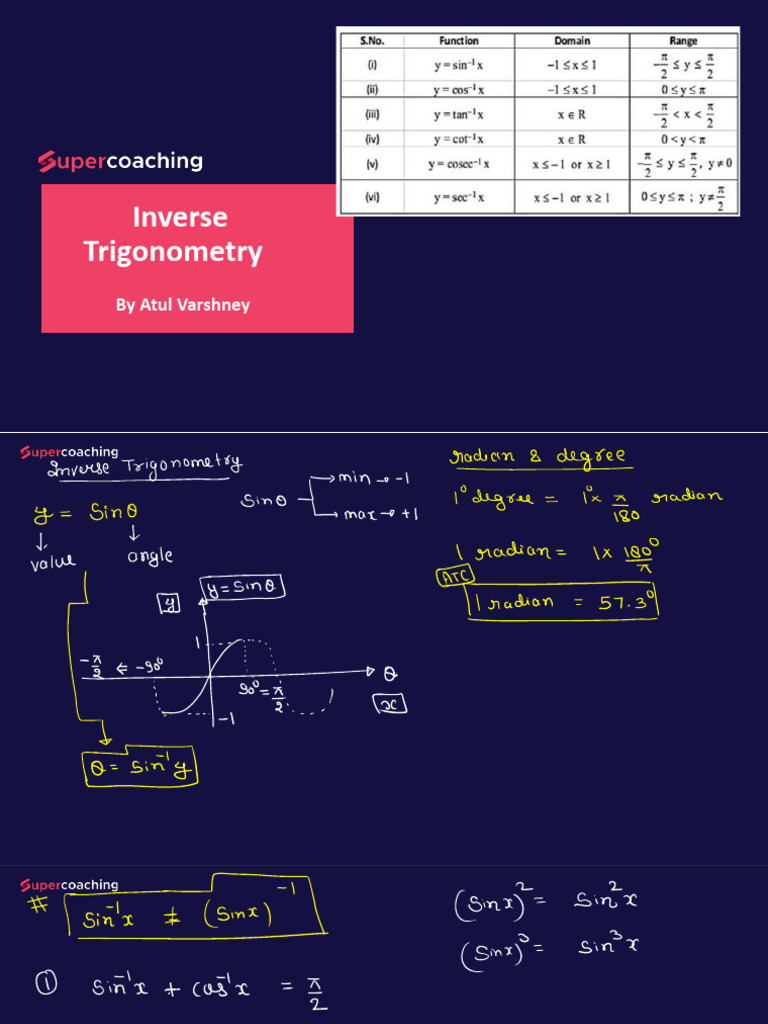 Inverse Trigonometry - Class Notes | PDF