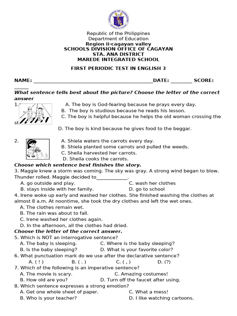 English 3 Periodic Test Guide | PDF | Sentence (Linguistics) | Morphology