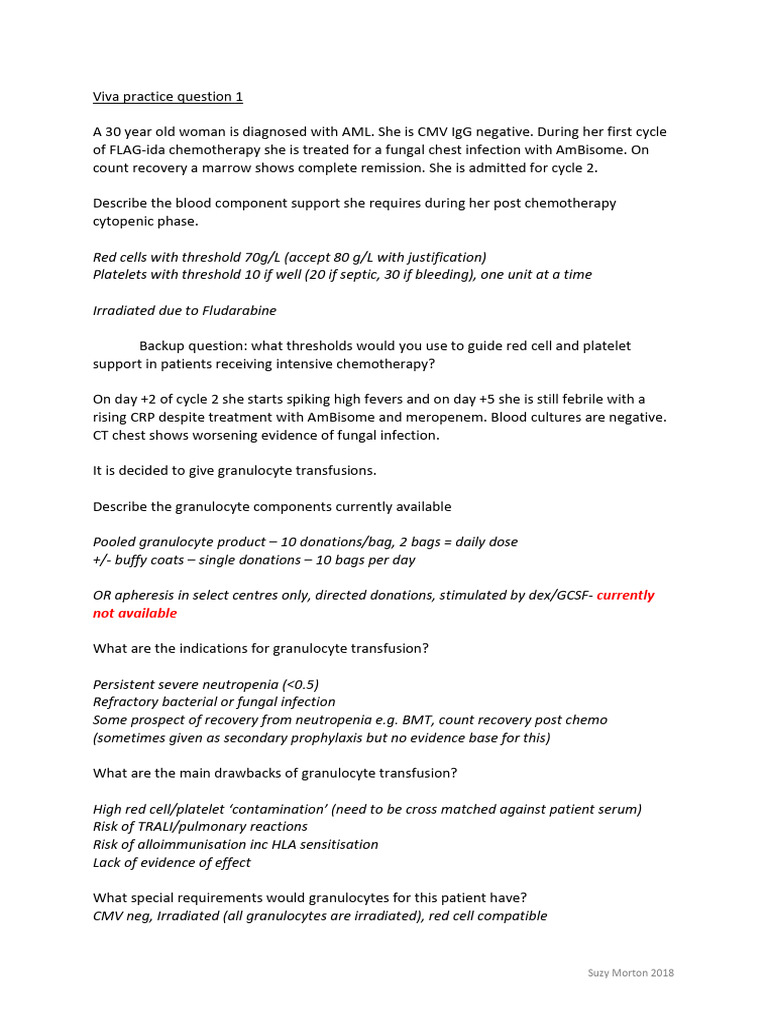FRCPath Part 2 Viva Practice Questions (Haematology) | PDF ...