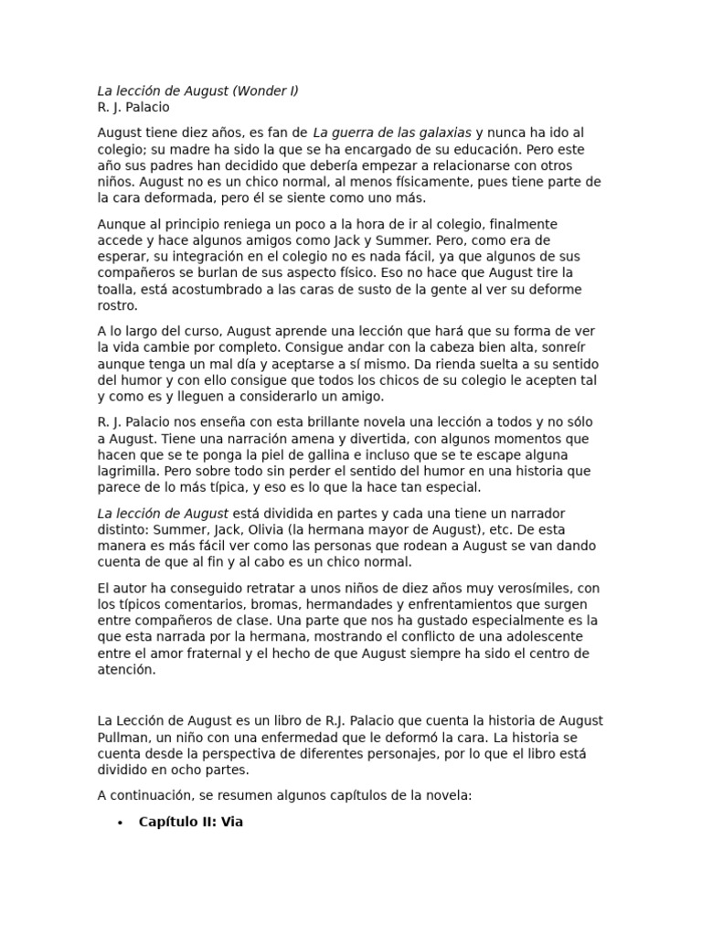 La lección de August: Resumen y análisis | PDF | Adultos | Novelas