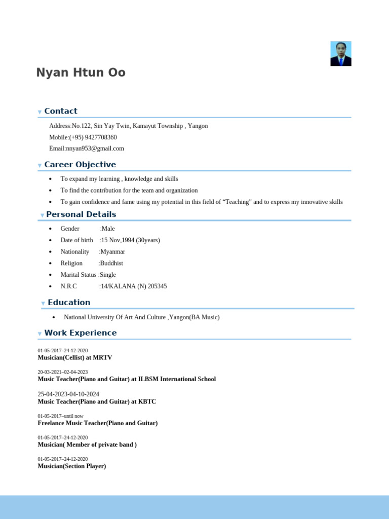 Music Teacher and Cellist Resume | PDF