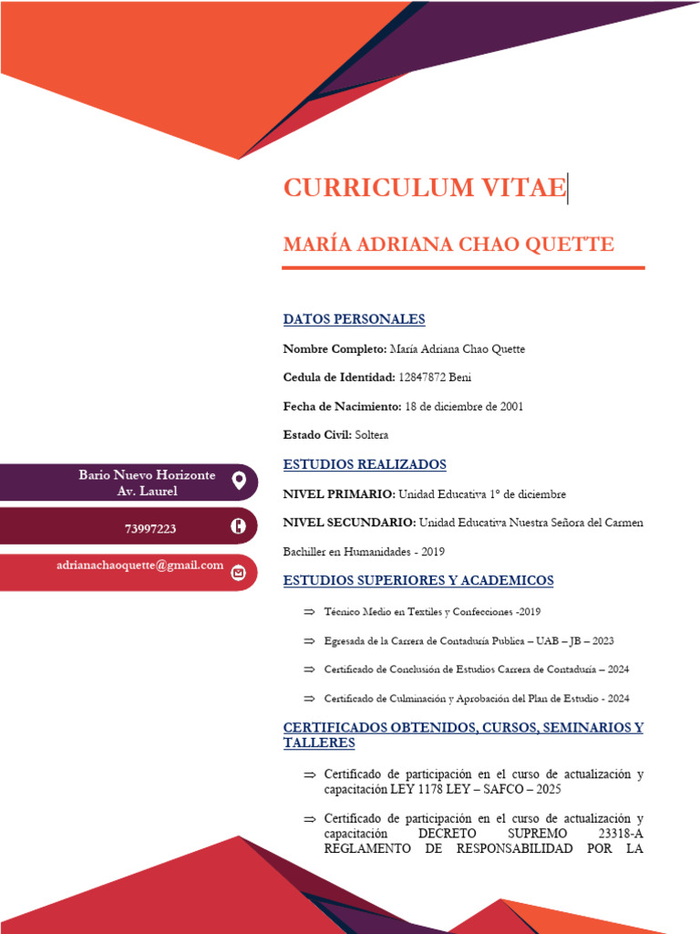 CURRICULUM VITAE DE MARIA ADRIANA CHAO QUETE-1 - Compressed | PDF
