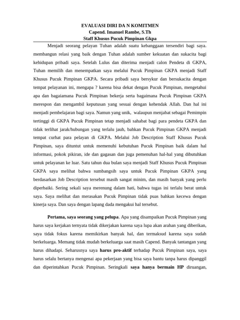 Evaluasi Diri Dan Komitmen | PDF