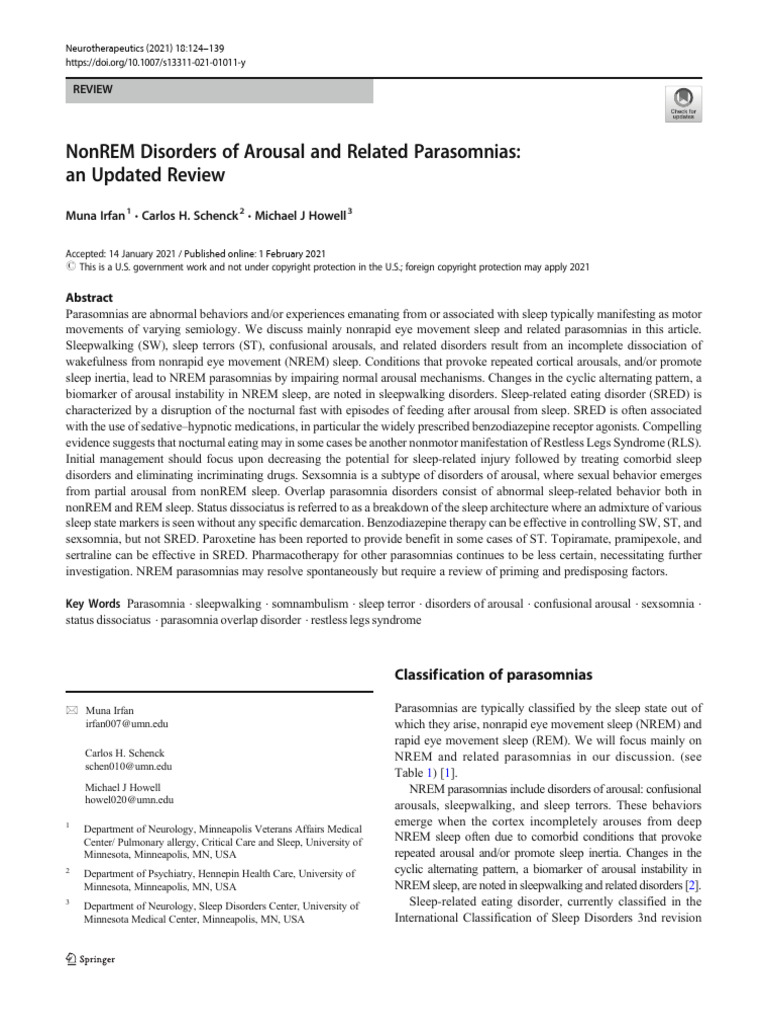 NREM Parasomnias: A Comprehensive Review | PDF | Sleep | Determinants ...