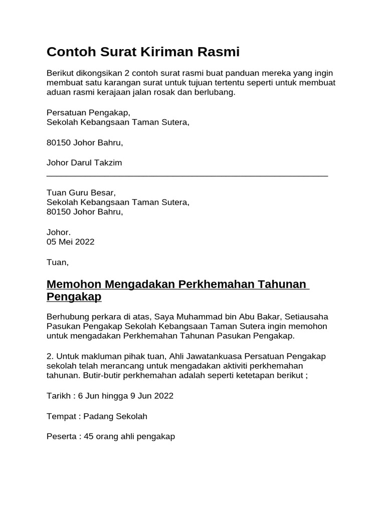 Contoh Surat Kiriman Rasmi | PDF
