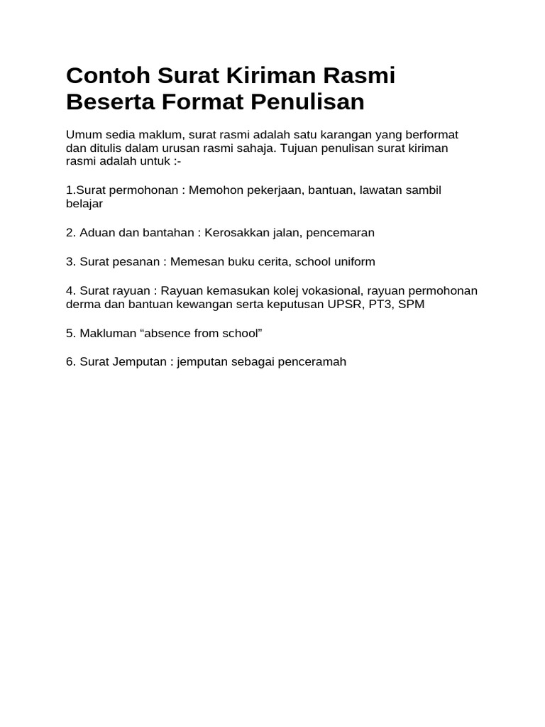 Contoh Surat Kiriman Rasmi Beserta Format Penulisan | PDF
