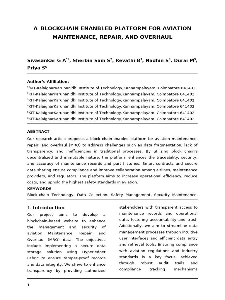Blockchain Enabled Platform For Aviation | PDF