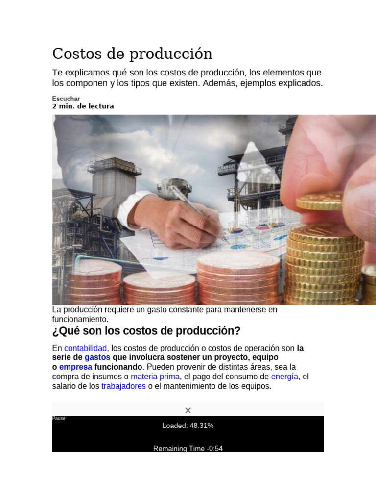 Costos de Producción: Tipos y Ejemplos | PDF | Business | Salario