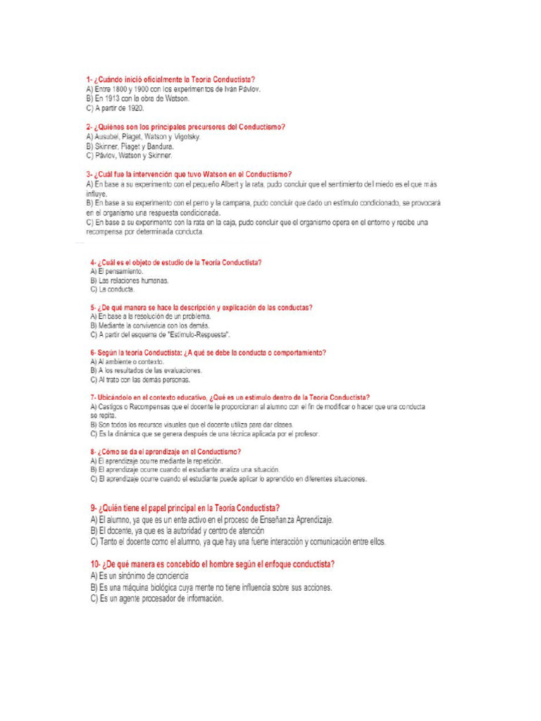 Cuestionarios Teorias Del Aprendizaje | PDF
