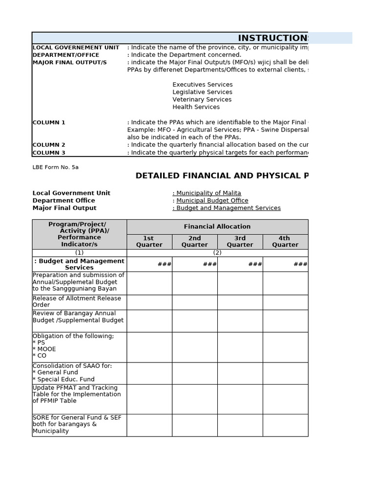 Lbe Form 5a Lbac Form 3 Budget | PDF
