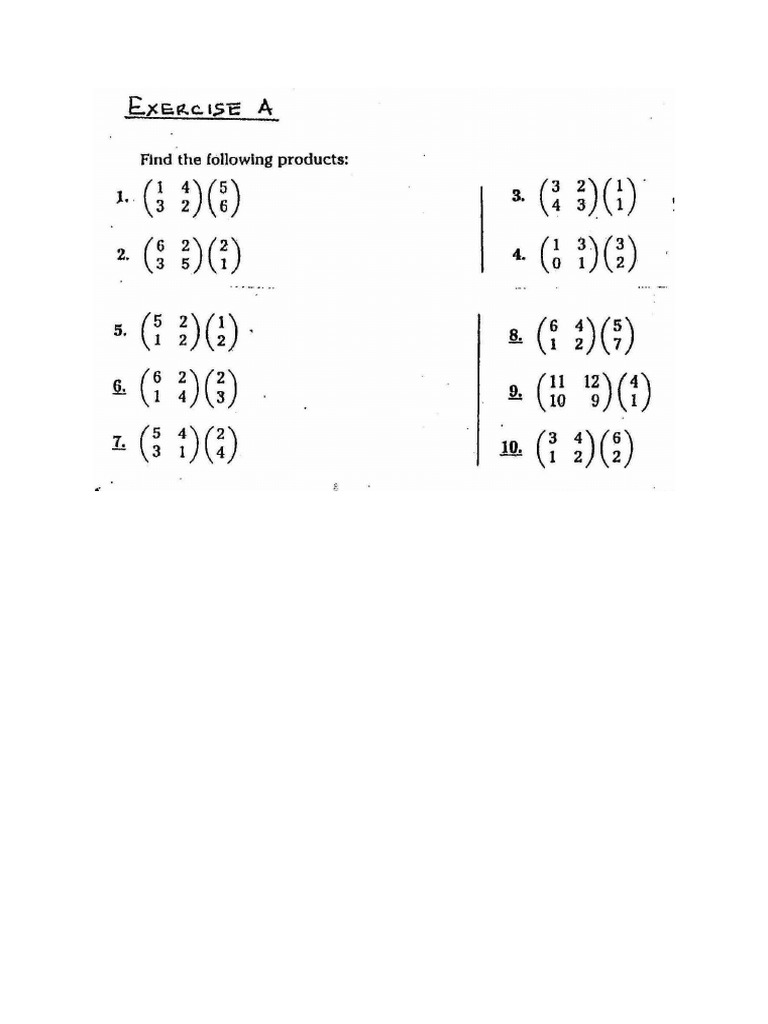 Multiplication of Matrices Exercise A | PDF