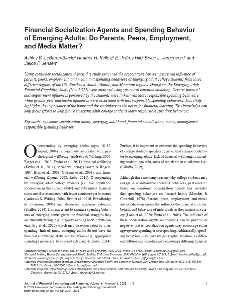 LeBaron ParPeerEmplMed JFCP 2023-2 | PDF | Socialization | Behavioural Sciences