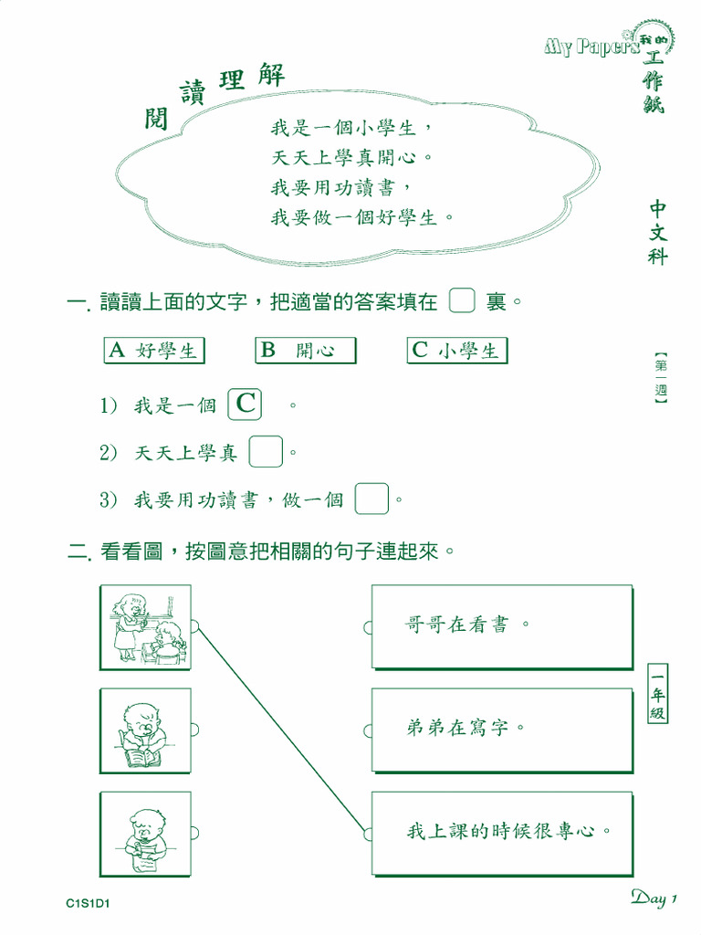 My Papers P1 Chi 1st Week Exercise c1s01 B&A | PDF