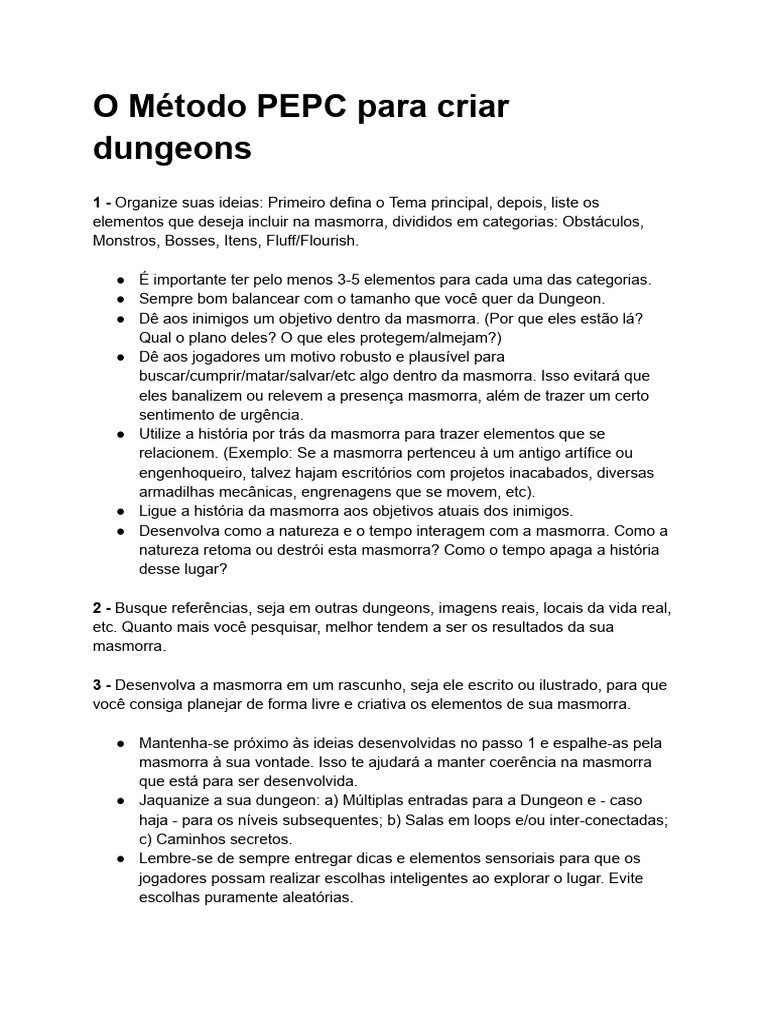 Método PEPC: Criação de Dungeons | PDF