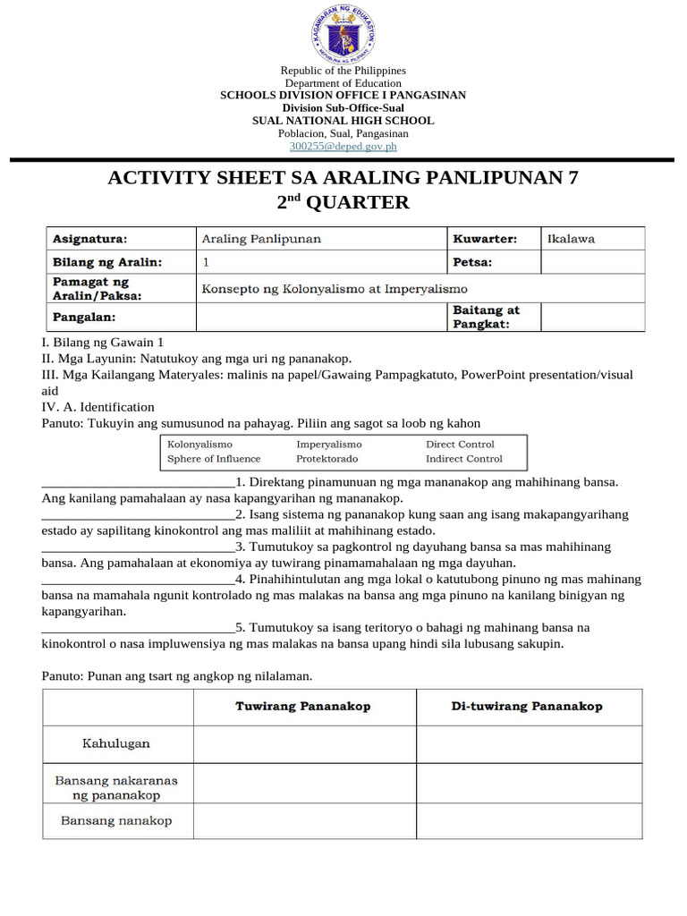 Activity sheet-2nd- Grade 7 | PDF