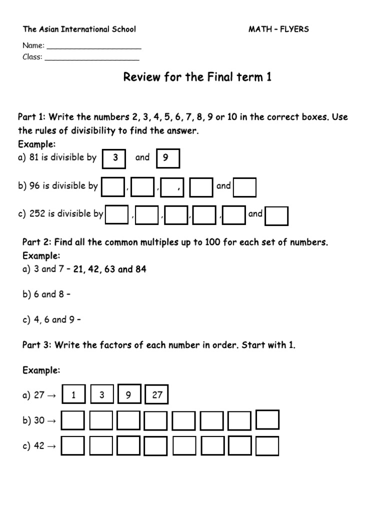 Math Review for Final Term 1 | PDF