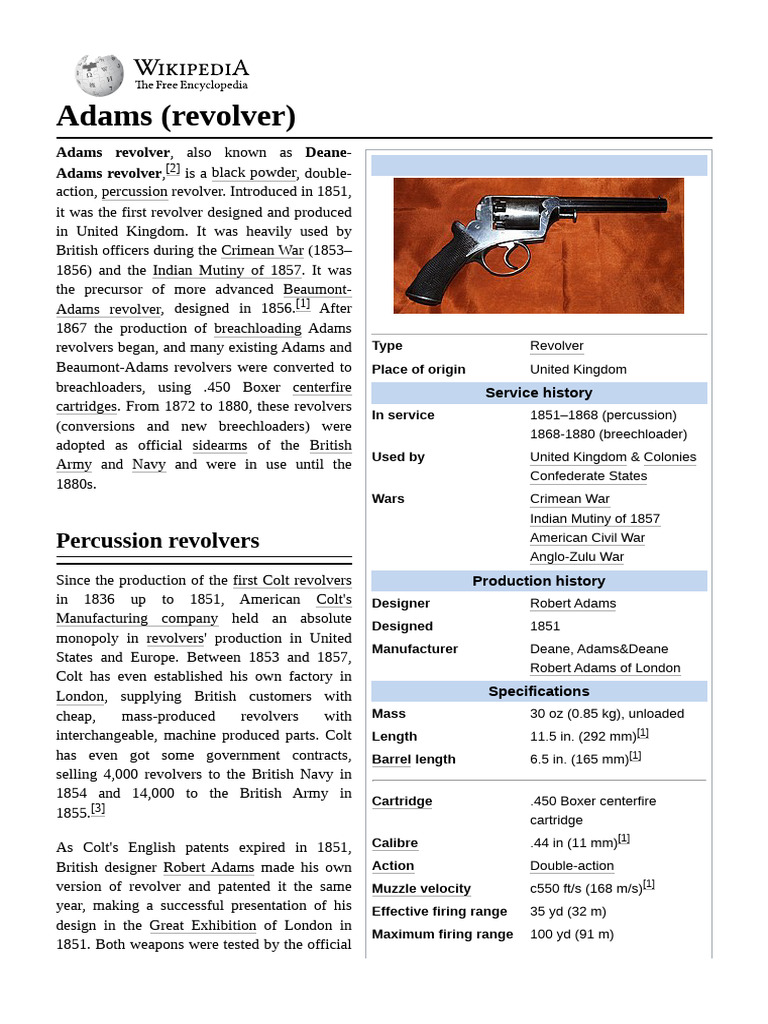 Adams_(revolver) | PDF | Revolver | Projectile Weapons