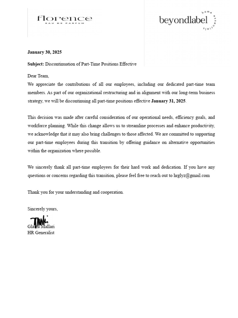 Discontinuation of Part-Time Positions | PDF
