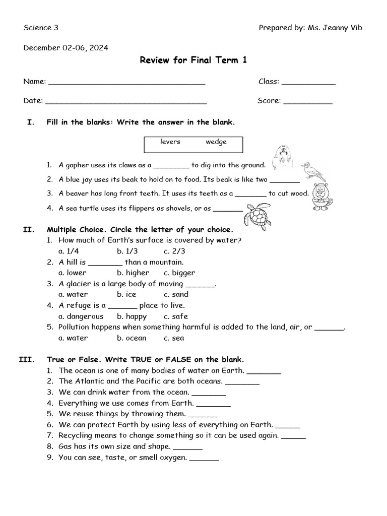 Science 3 - Review For Final Test 1 | PDF