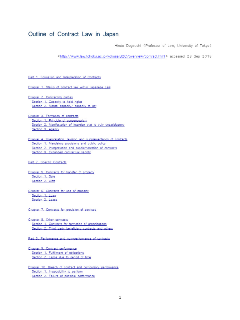 Outline of Contract Law in Japan - (Dogauchi) BM | PDF | Law Of Agency ...