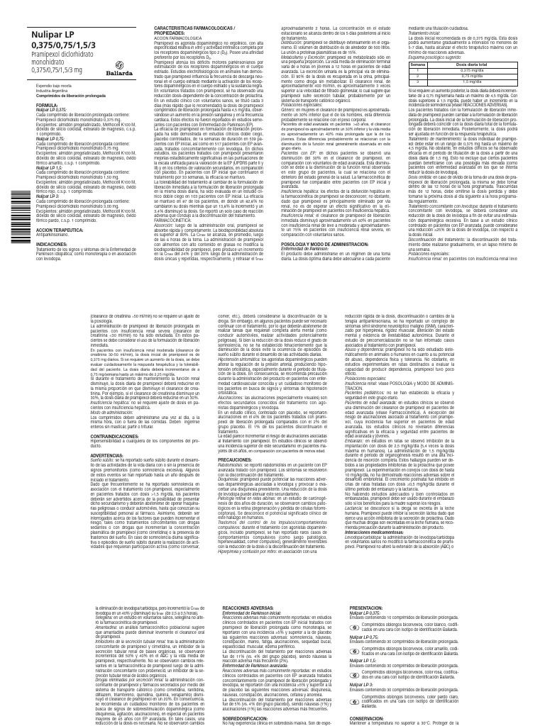 Nulipar LP | PDF | Enfermedad de Parkinson | Ciencias farmacéuticas