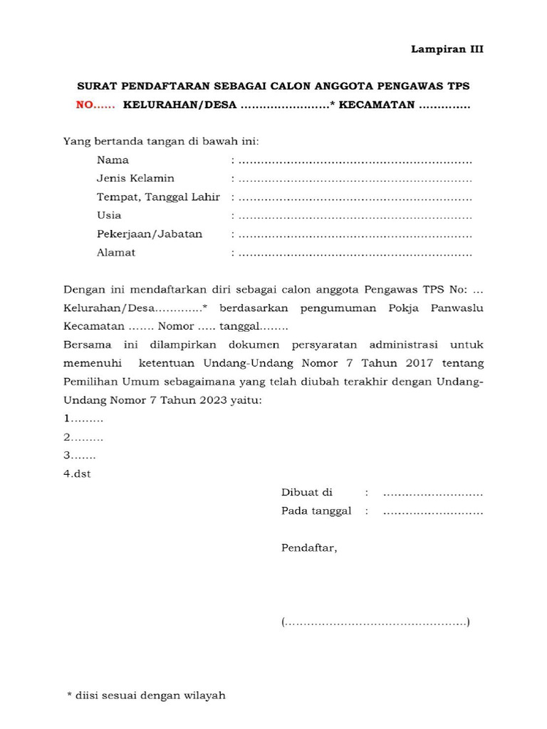 Surat Daftar TPS | PDF