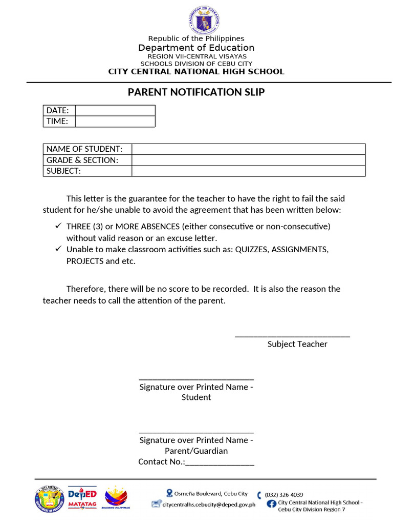 Parents Notification Slip | PDF