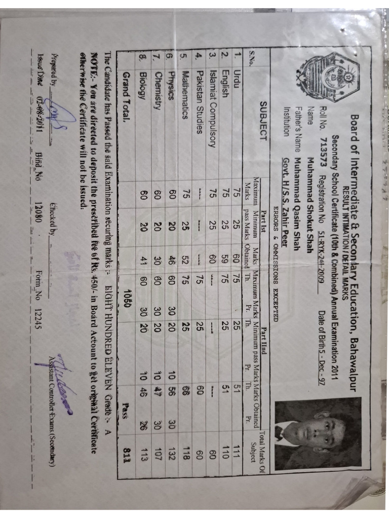 Matric_Result_card | PDF
