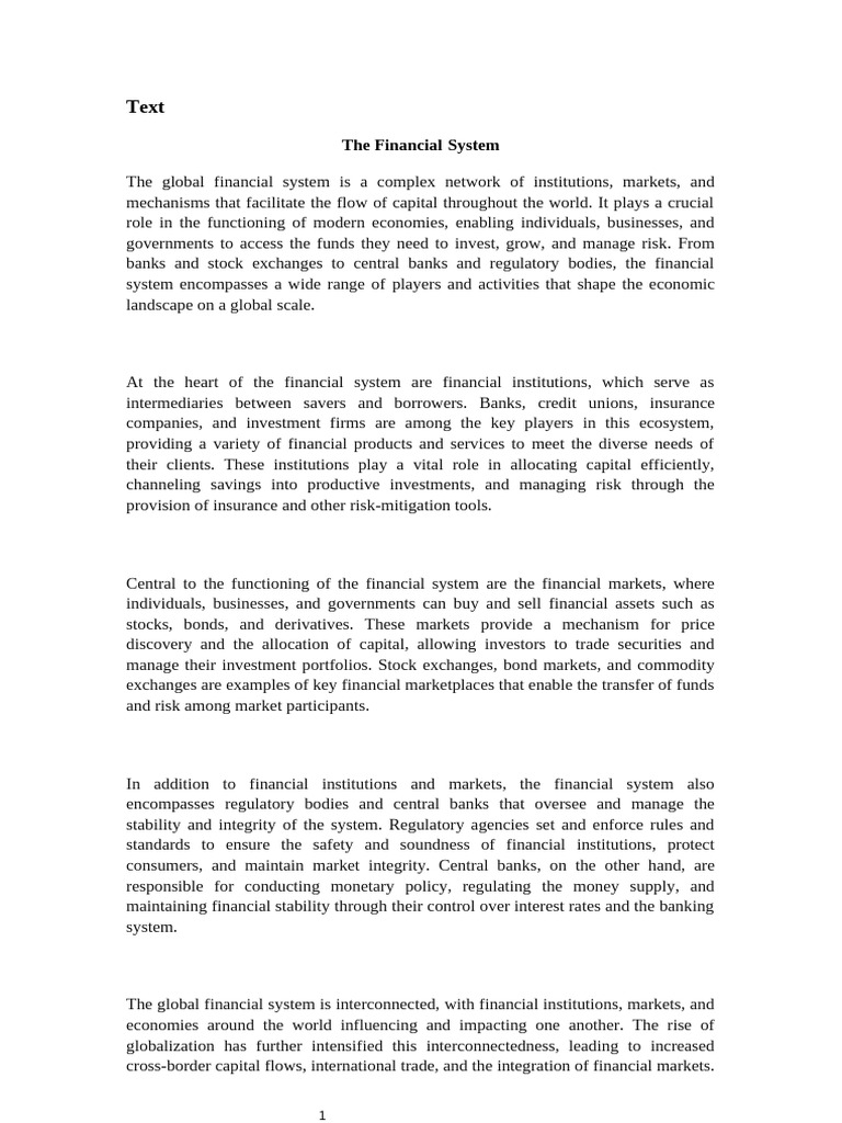 Unit 1 Financial System | PDF | Global Financial System | Market ...