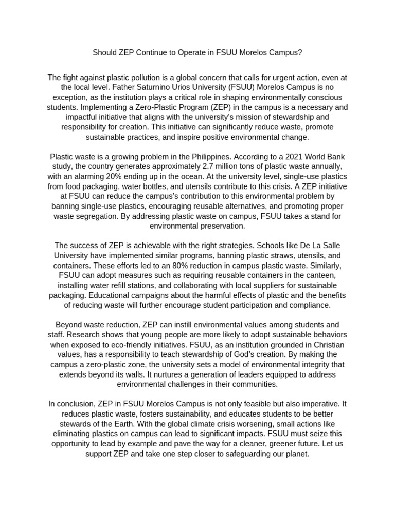 Should ZEP Continue To Operate in FSUU Morelos Campus | PDF ...