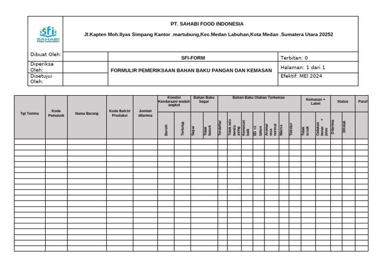 FORM-01-Formulir Pemeriksaan Bahan Baku Pangan Dan Kemasan | PDF