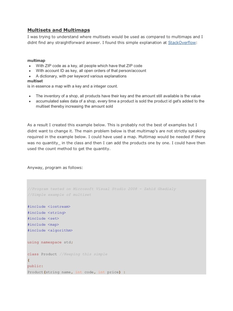Multisets and Multimaps | PDF | Computer Programming | Software Engineering