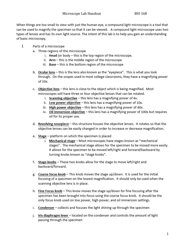 Microscope Lab Handout F21 | PDF | Laboratory Equipment | Light